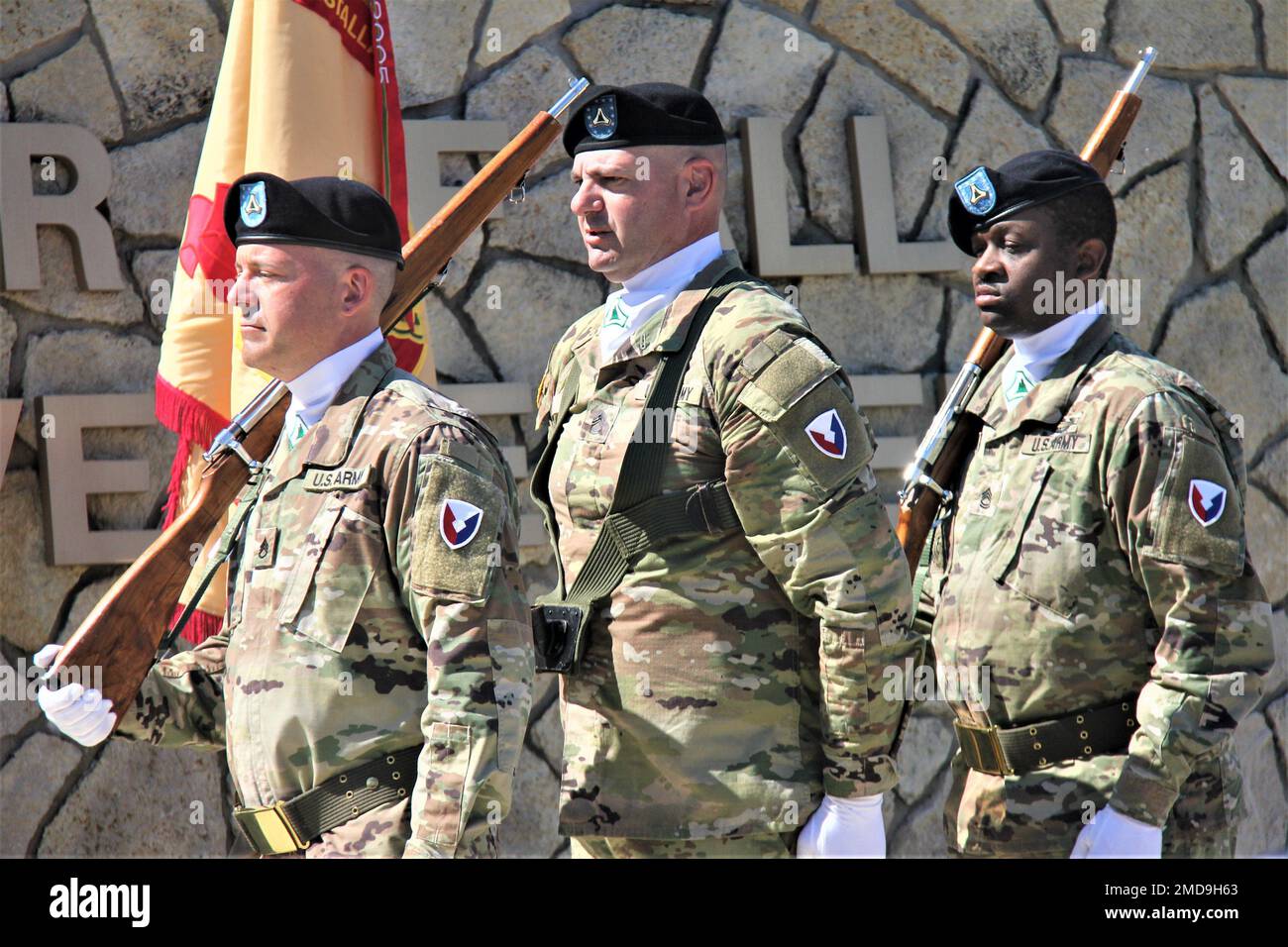 Members of the color guard move July 14, 2022, during the Fort McCoy ...