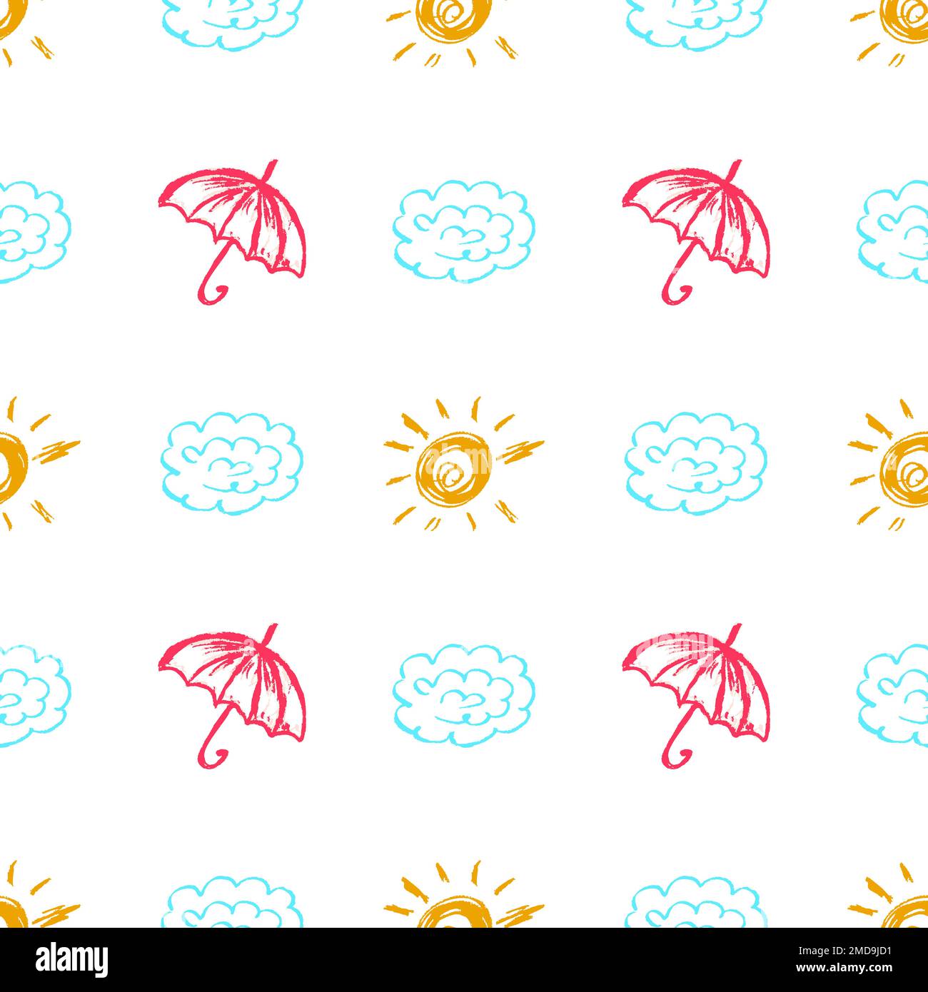 Umbrellas seamless pattern. Children's drawings with wax crayons. Rainbow. Print for cloth ...