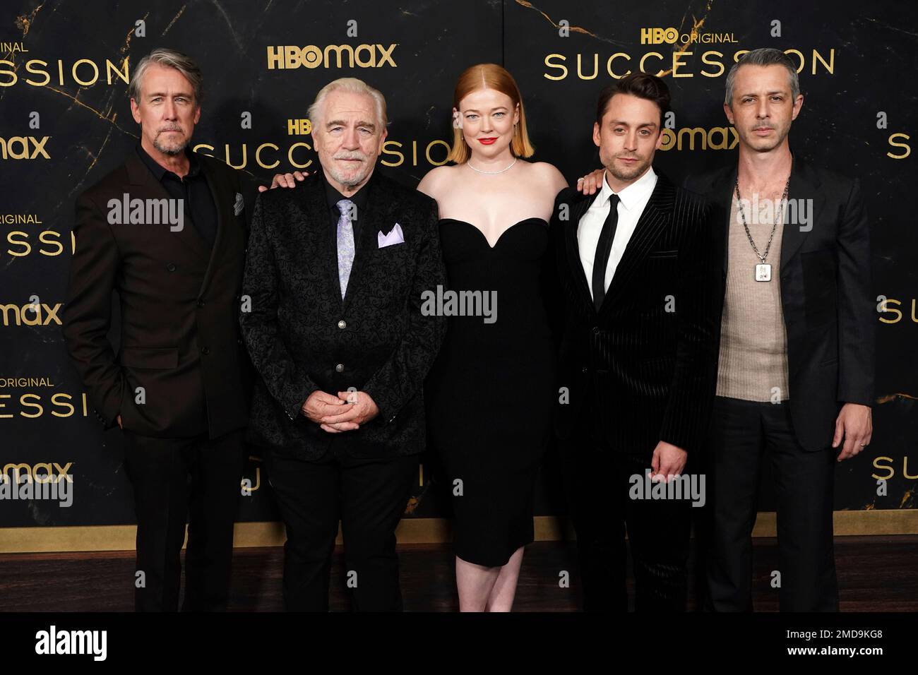 Alan Ruck, from left, Brian Cox, Sarah Snook, Kieran Culkin and Jeremy ...