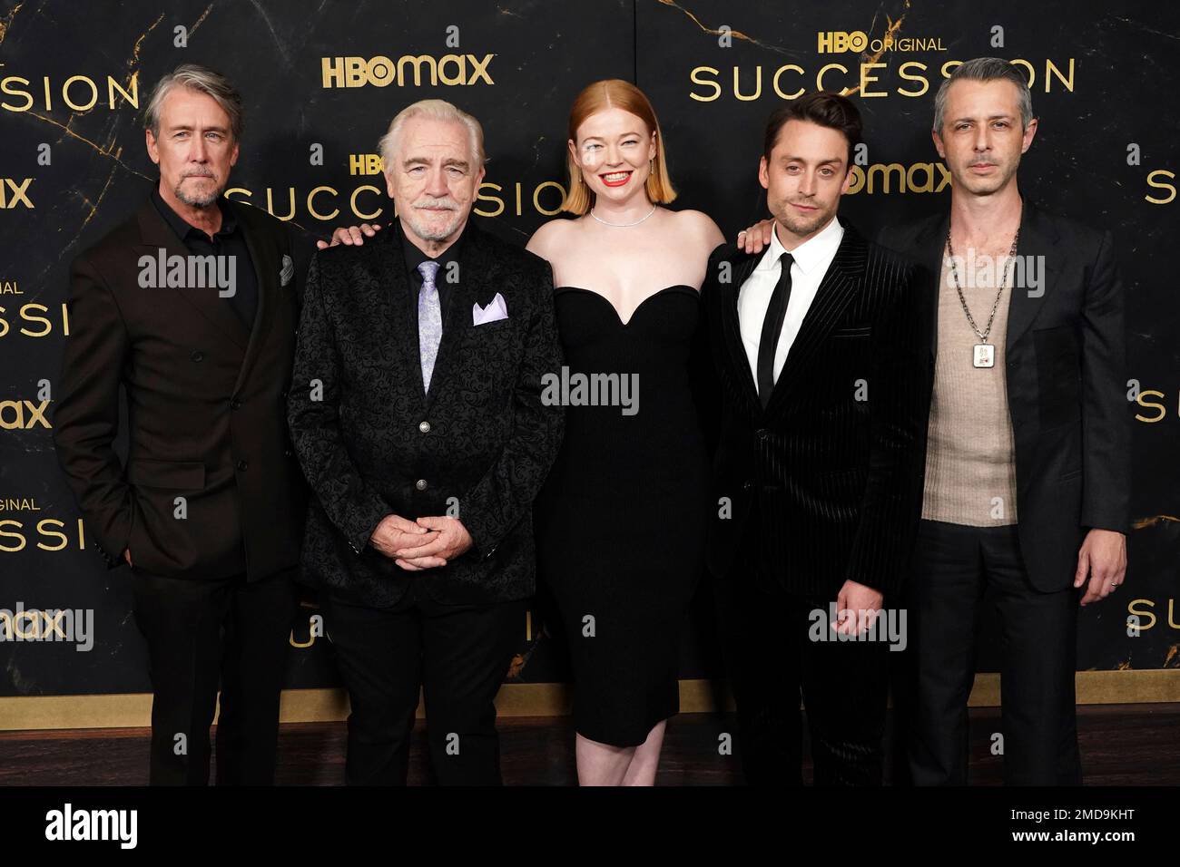 Alan Ruck, from left, Brian Cox, Sarah Snook, Kieran Culkin and Jeremy ...