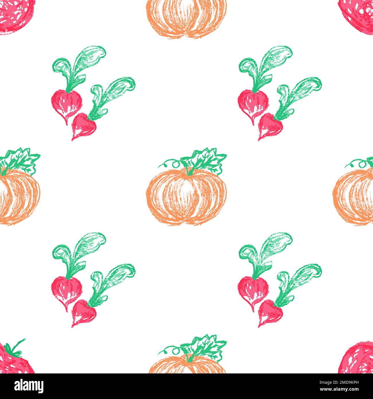 Vegetable seamless pattern. Children's drawings with wax crayons. Print for cloth design ...