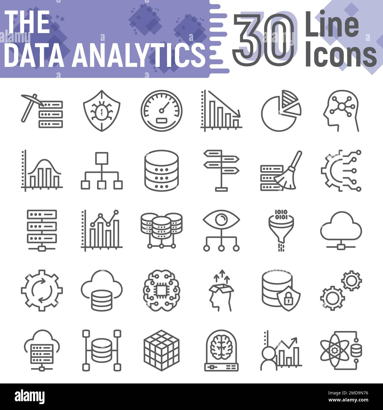 Data analytics line icon set, database symbols collection, vector ...