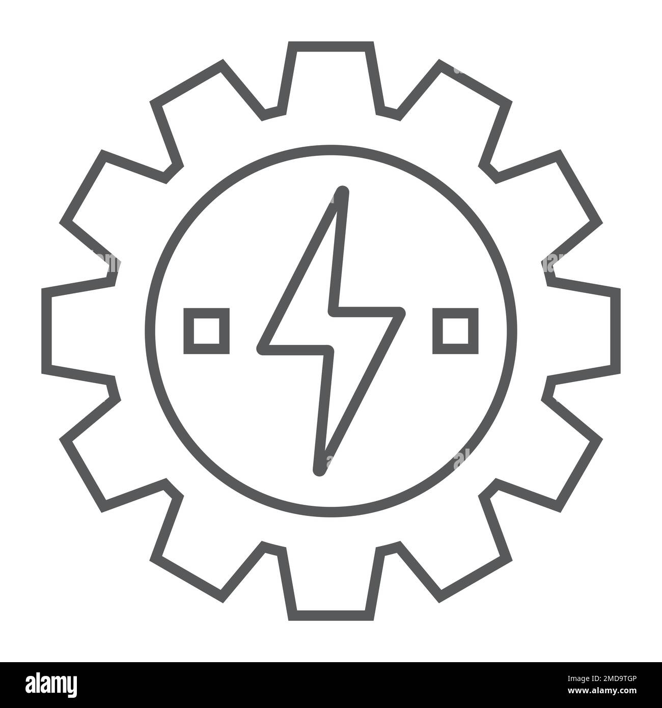 Gear with lightning thin line icon, ecology and energy, energy ...
