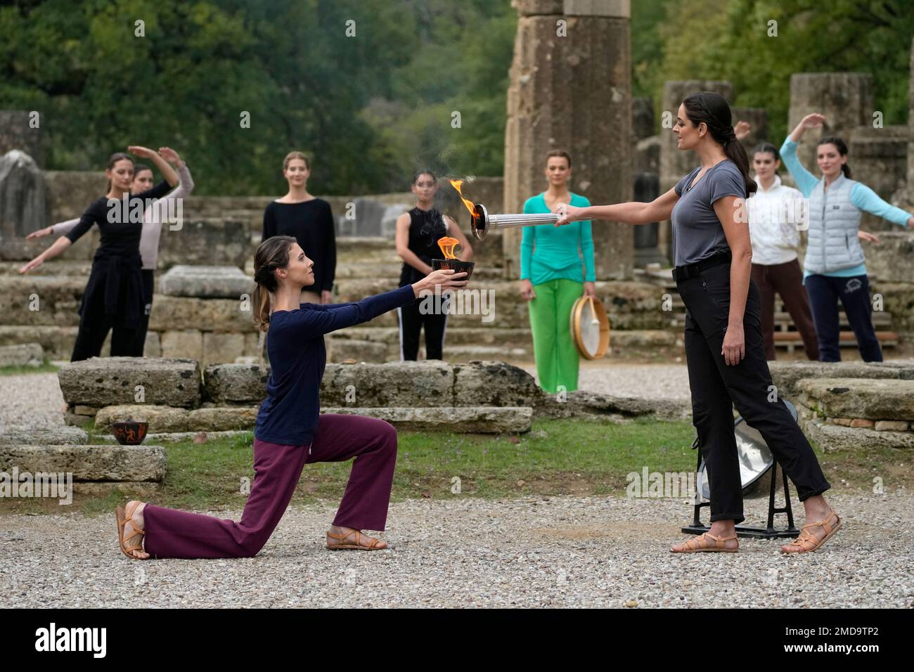 Greek actress Xanthi Georgiou, right, playing the role of the High ...