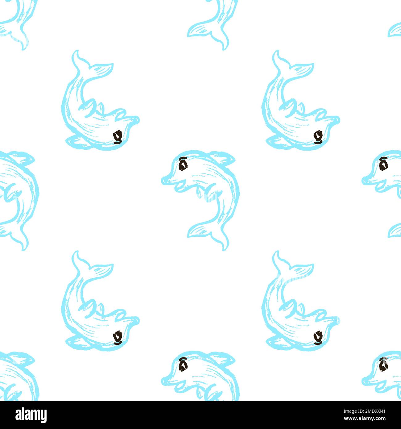 Marine seamless pattern. Dolphins. Children's drawings with wax crayons ...