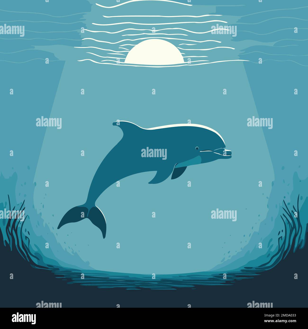 illustration of marine animal dolphin diving under the sea made to ...