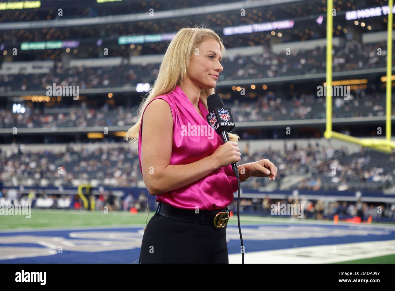 NFL network reporter Jane Slater gives a report prior to an NFL ...