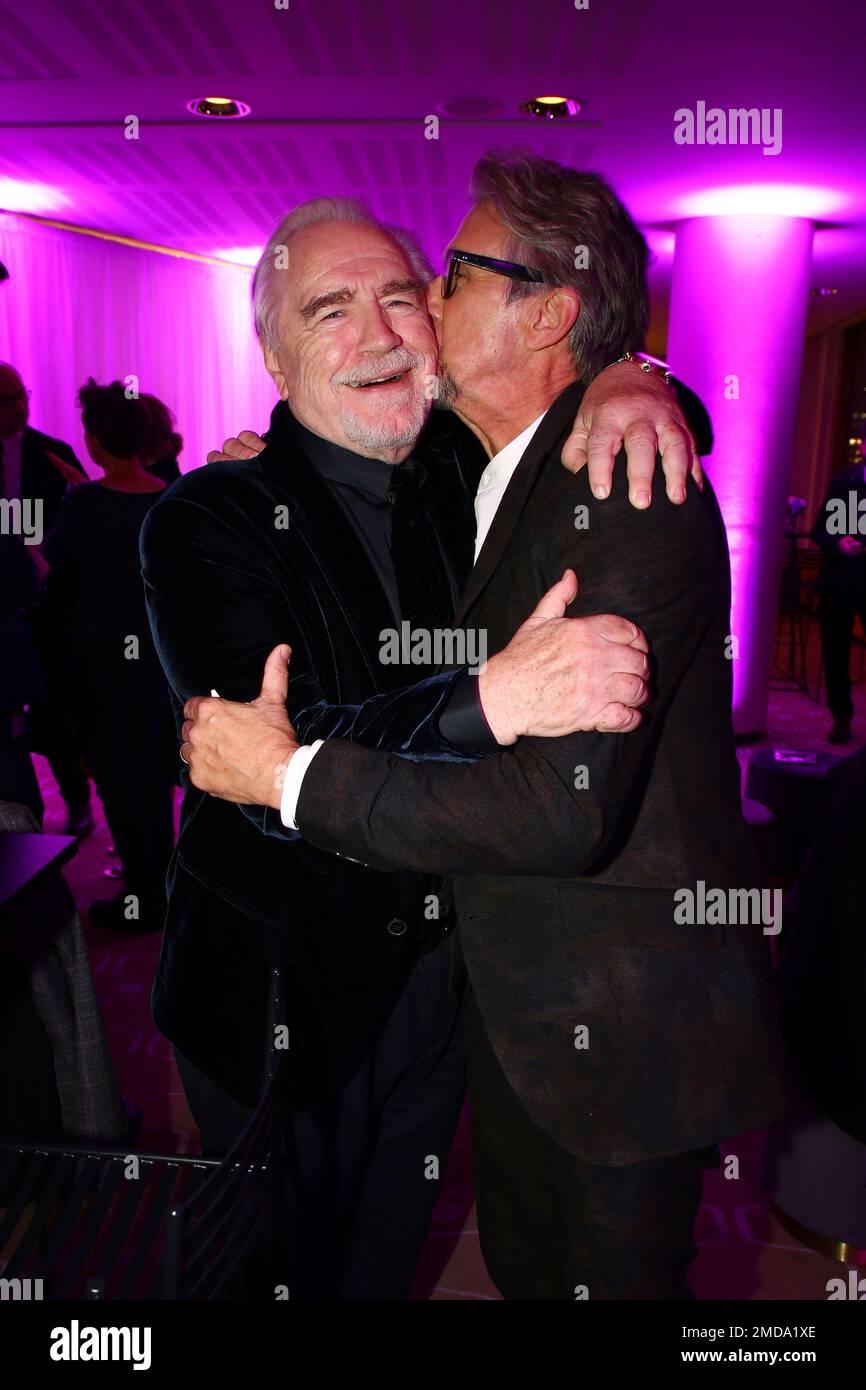 Alan Ruck and Brian Cox hug at the party for the premiere of ...