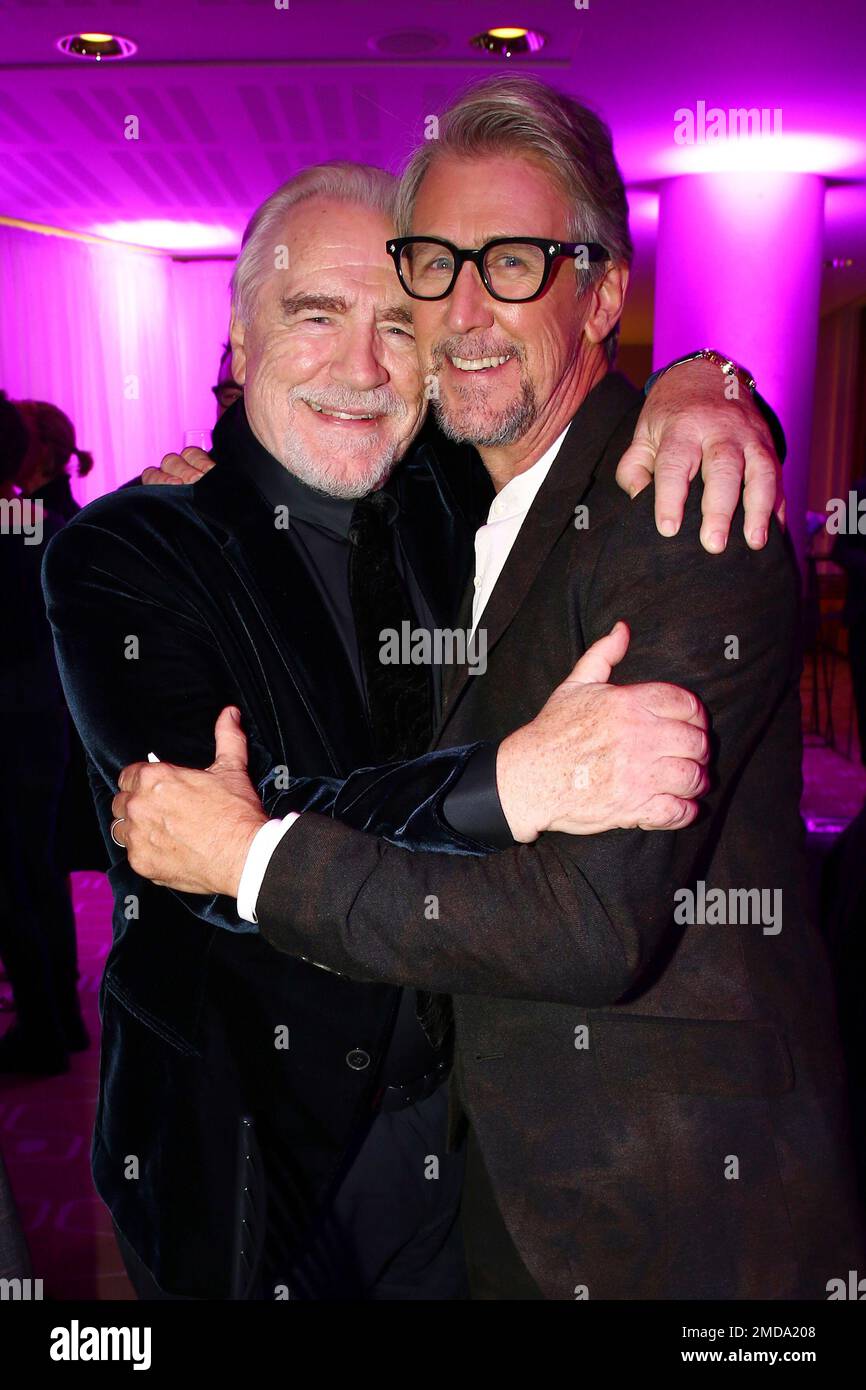 Alan Ruck and Brian Cox hug at the party for the premiere of ...