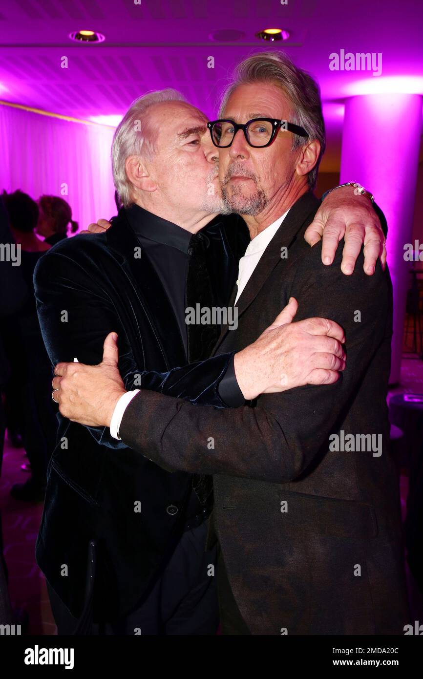 Alan Ruck and Brian Cox hug at the party for the premiere of ...