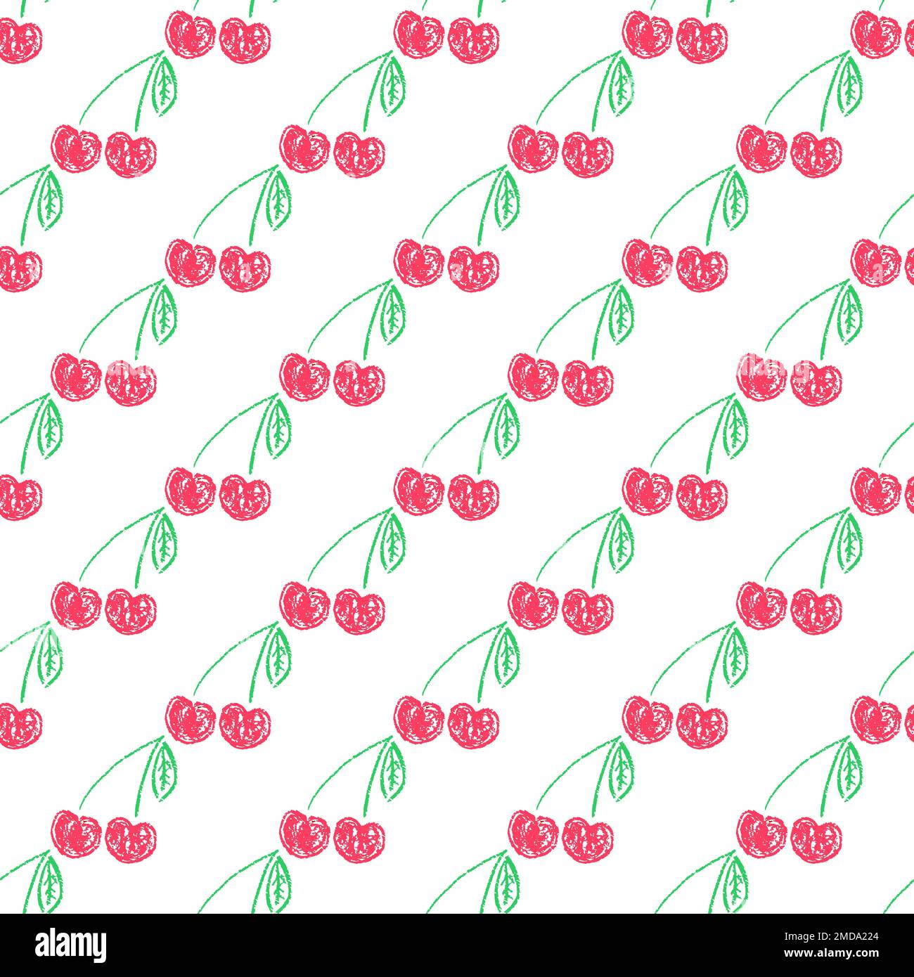 Fruit seamless pattern. Children's drawings with wax crayons. Cherries ...