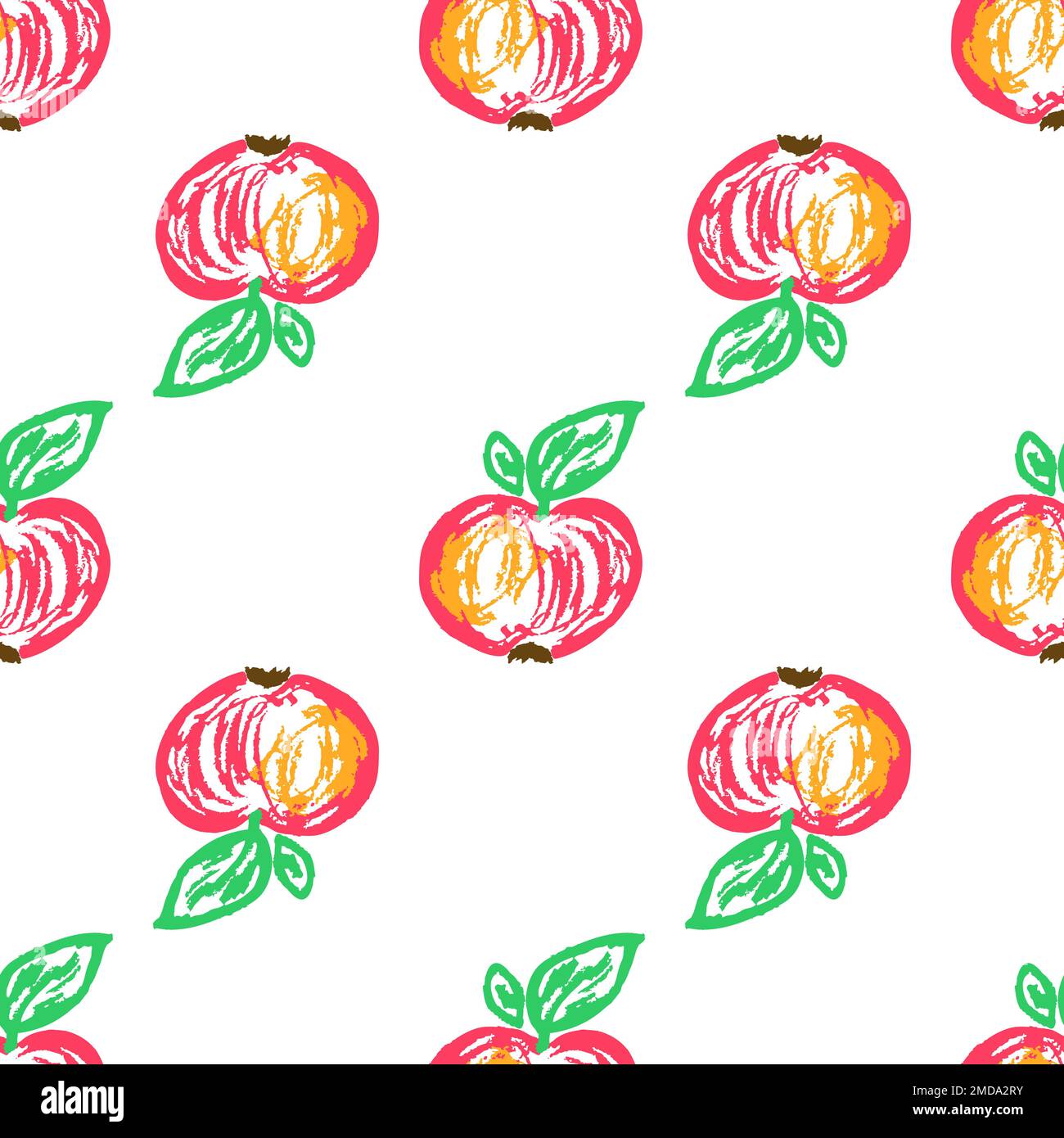 Fruit seamless pattern. Apples. Children's drawings with wax crayons ...