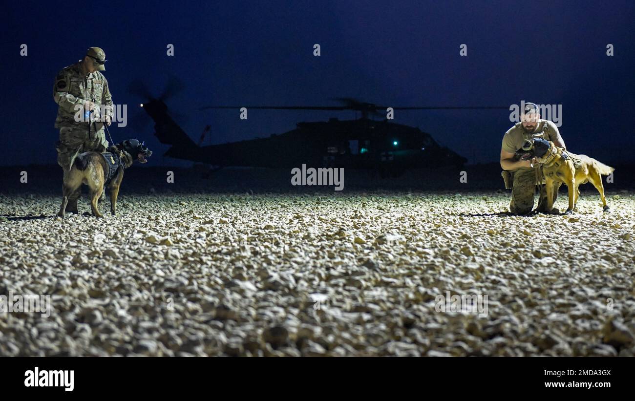 U.S. Air Force Senior Airman Joseph Fox and Staff Sgt. Cody Monda, K9 ...