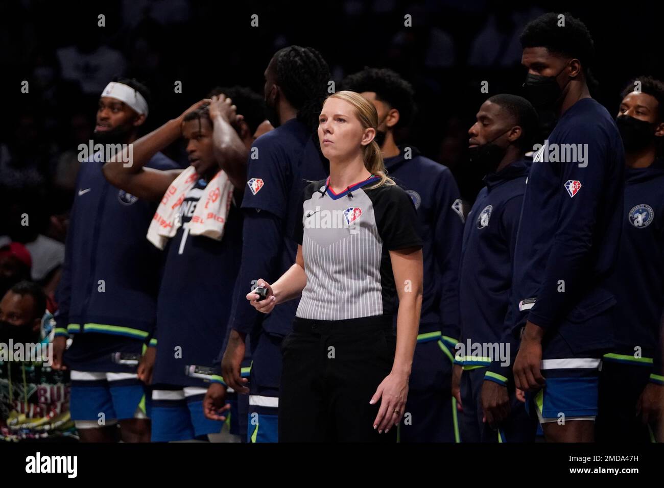 Referee Jenna Reneau works during the second half of a preseason NBA ...