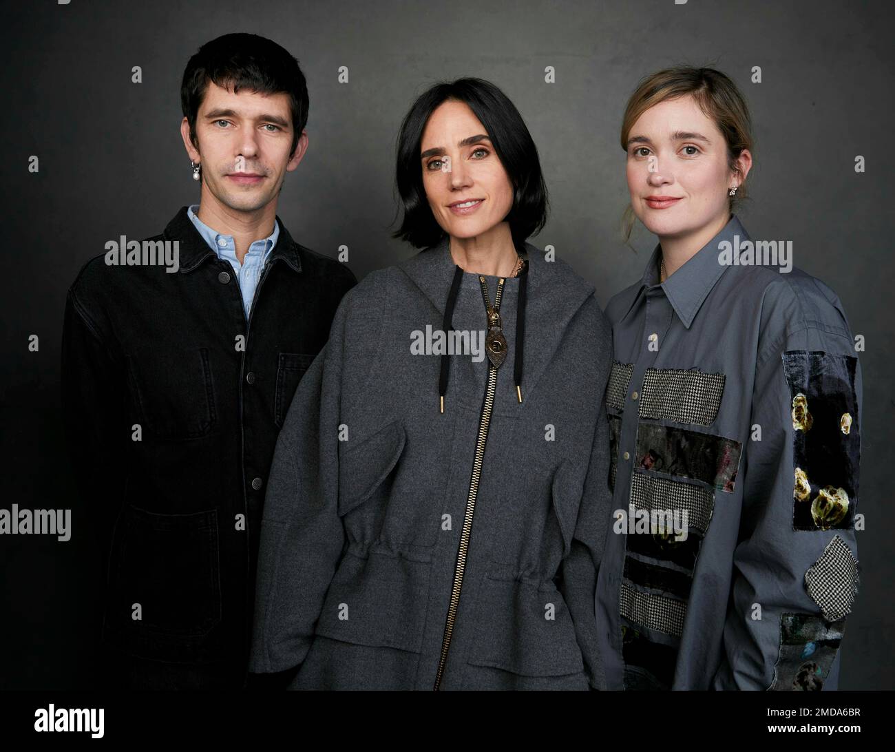 Ben Whishaw, from left, Jennifer Connelly and Alice Englert pose for a ...