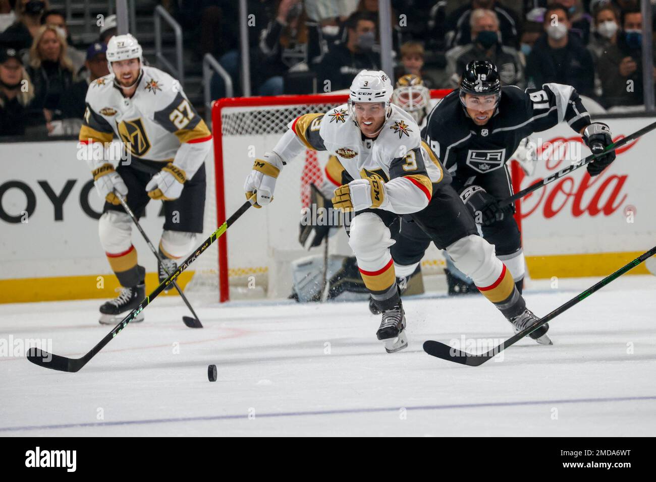 Vegas Golden Knights defenseman Brayden McNabb (3) and Los Angeles ...