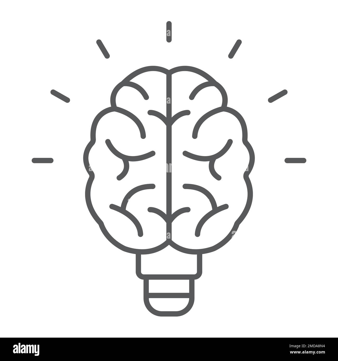 Light bulb brain thin line icon, school and education, knowledge sign ...