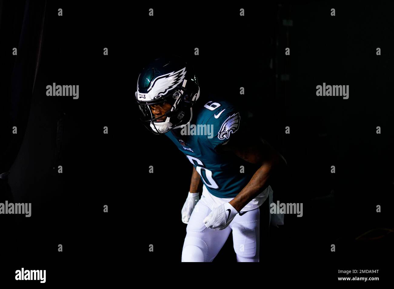 Philadelphia Eagles wide receiver DeVonta Smith runs on to the field to ...