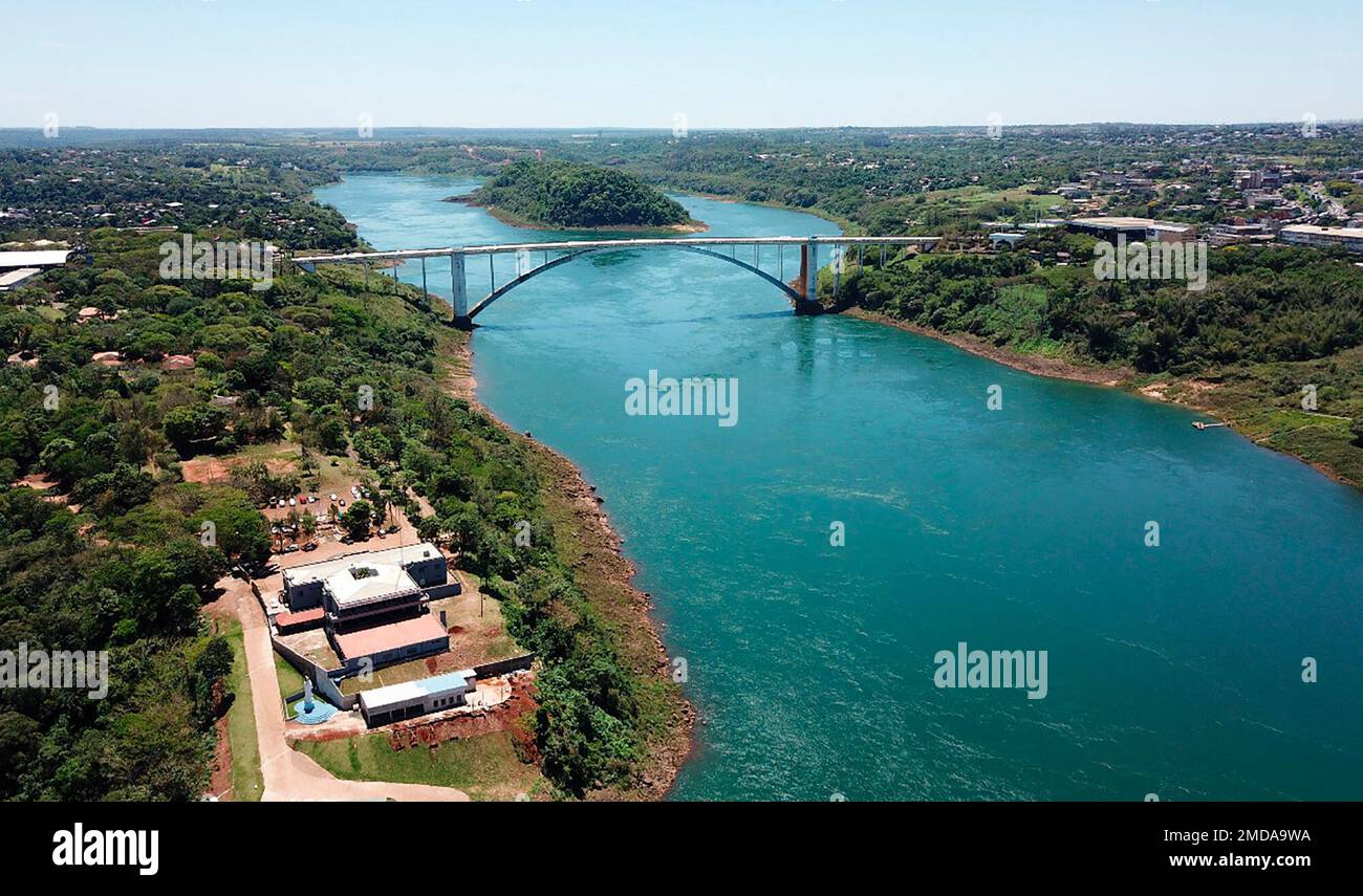 The Friendship Bridge spans over the Parana river along the border of ...