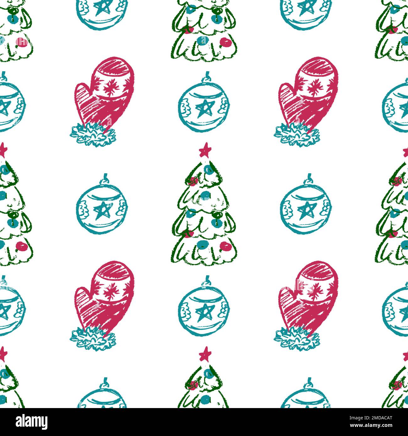 Christmas seamless pattern. Children's drawings with wax crayons. New ...