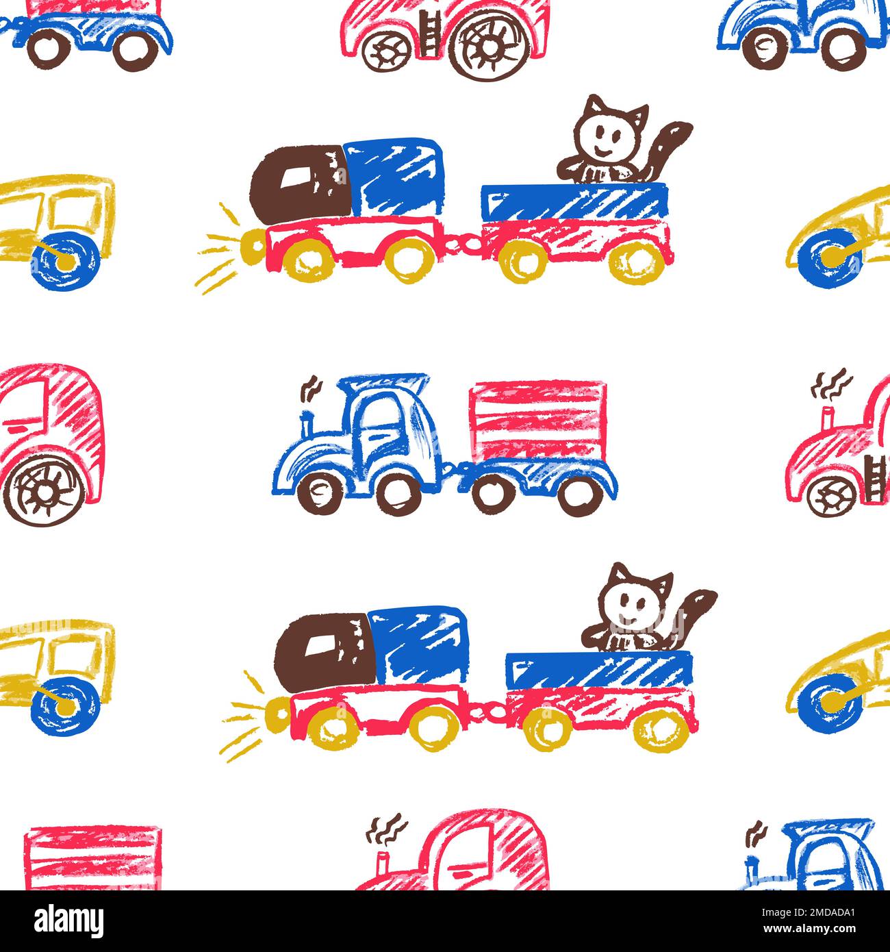 Boys seamless pattern. Car, tractor, truck. Children's drawings with ...
