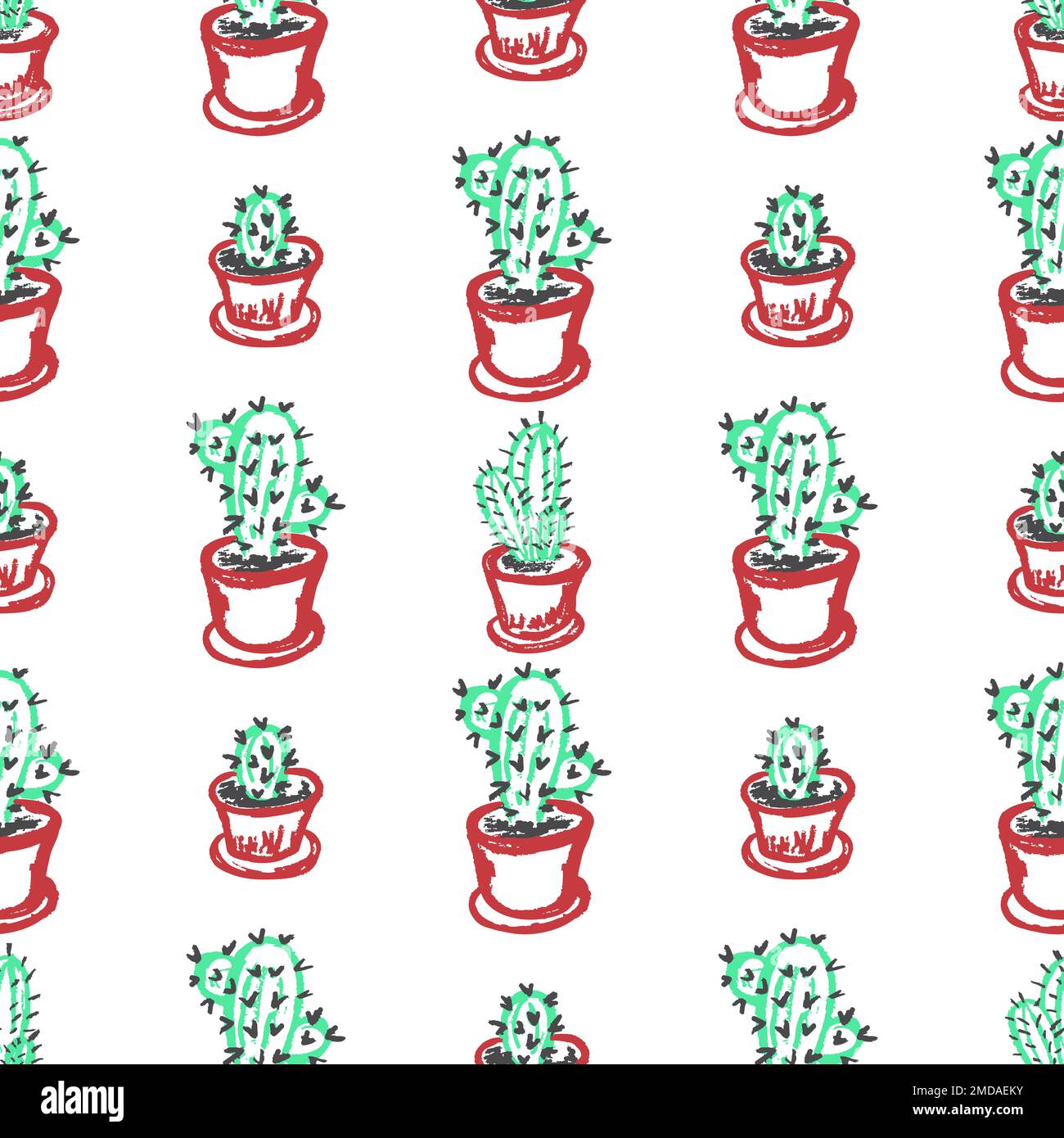 Cactus seamless pattern. Children's drawings with wax crayons. Home ...