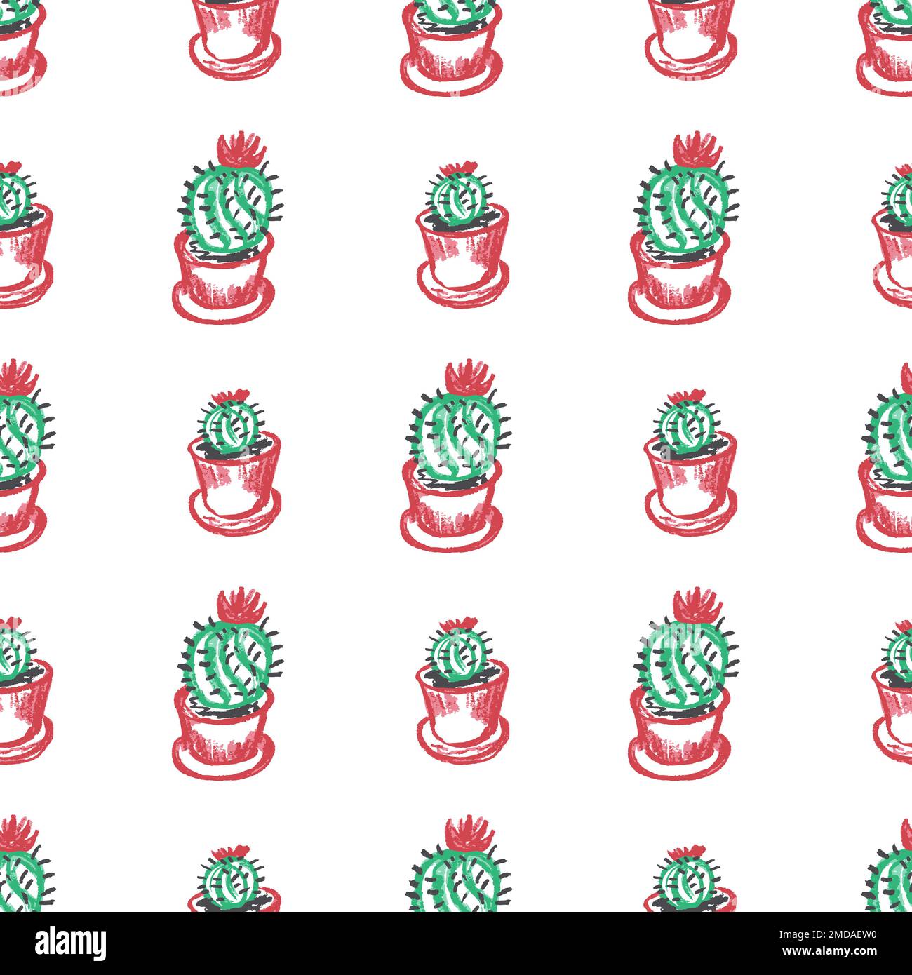 Cactus seamless pattern. Cute cacti. Children's drawings with wax ...