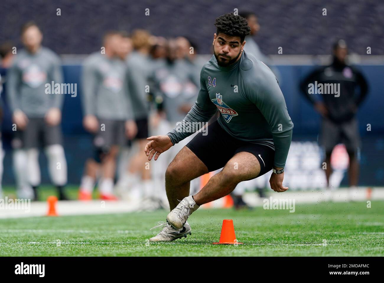Frankfurt Galaxy Offensive Lineman Wael Nasri Of Germany Participates In A Drill At The Nfl 