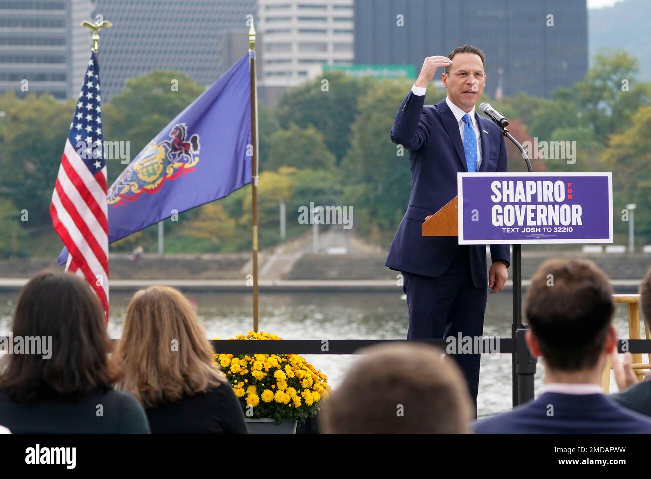Pennsylvania's Democratic attorney general Josh Shapiro speaks to a ...