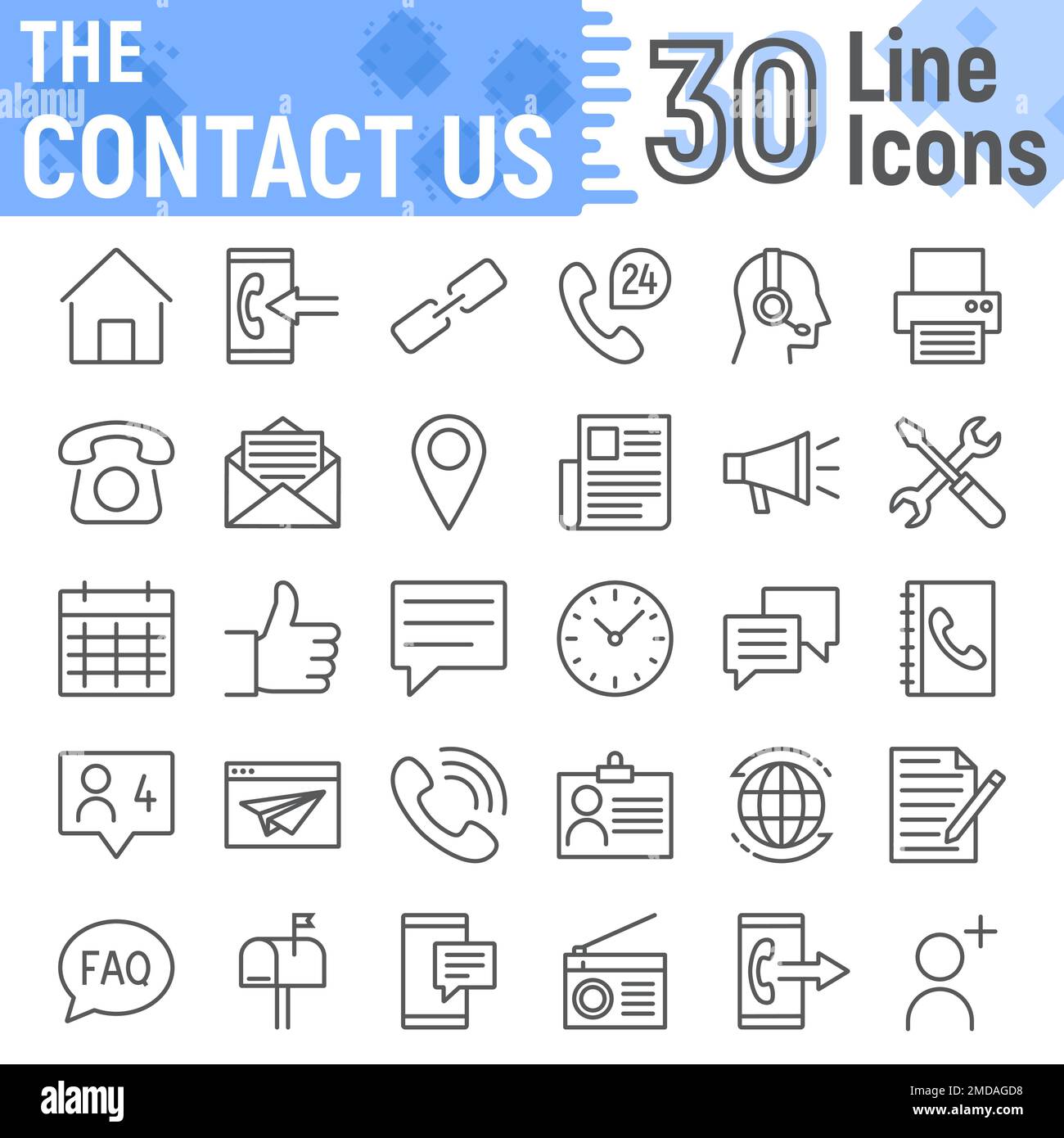 Contact us line icon set, web symbols collection, vector sketches, logo illustrations ...