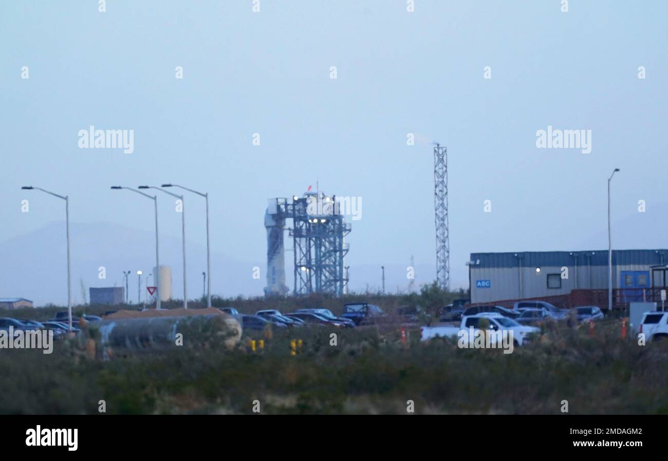 Blue Origin's New Shepard rocket sits ready for launch from its ...