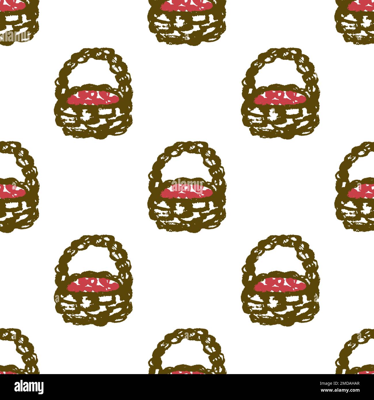 Autumn seamless pattern. Children's drawings with wax crayons. Basket ...