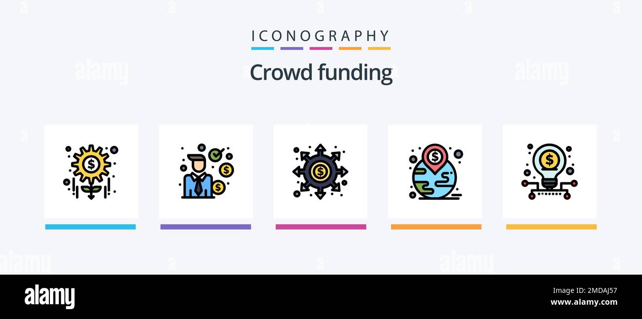 Crowdfunding Line Filled 5 Icon Pack Including award. project. detail. management. information ...