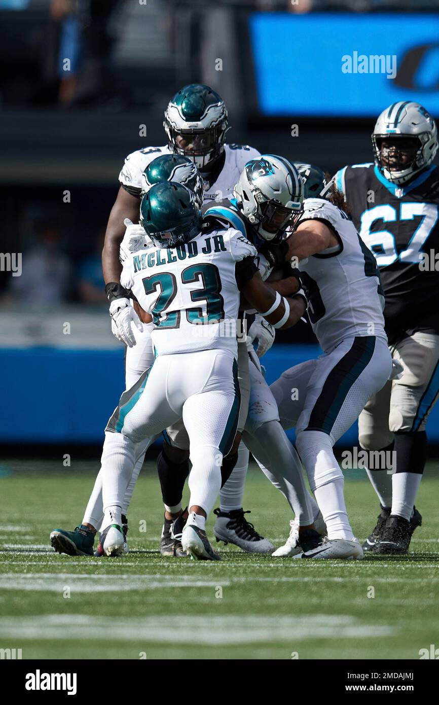 Carolina Panthers wide receiver DJ Moore (2) is stopped by Philadelphia ...