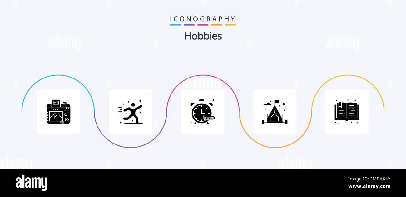 Hobbies Glyph 5 Icon Pack Including hobbies. book. timer. hobby ...