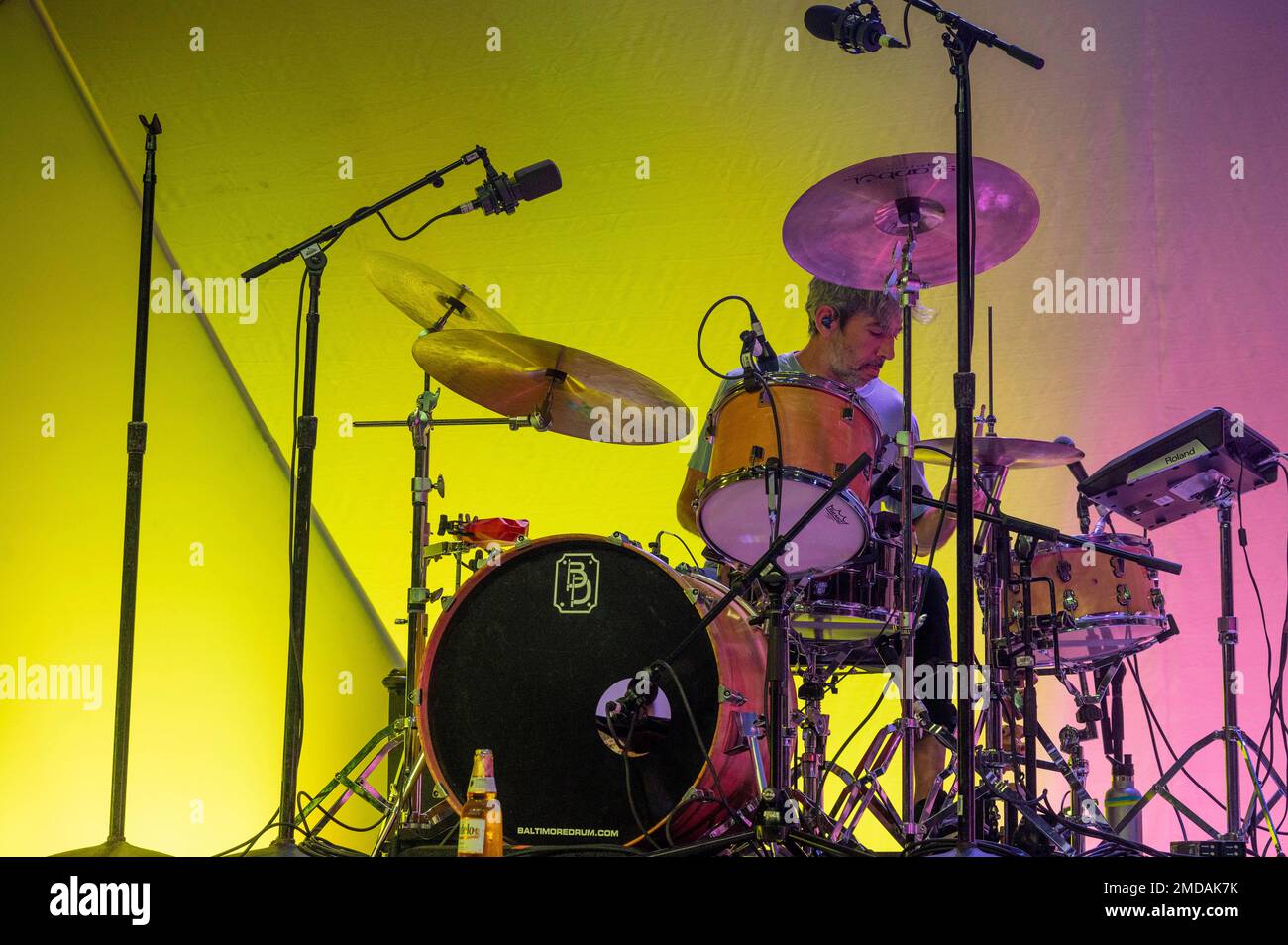 Michael Lowry, of Future Islands, performs on Tuesday, Oct. 12, 2021 ...