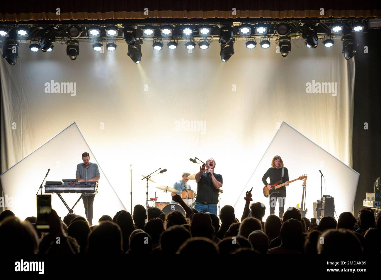Samuel Herring, of Future Islands, performs on Tuesday, Oct. 12, 2021 ...