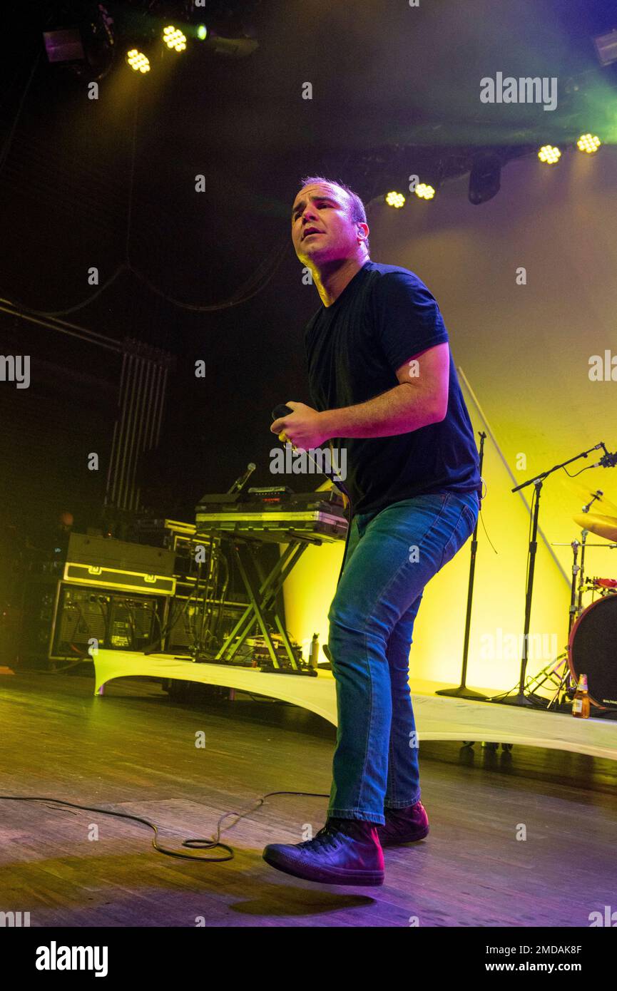 Samuel Herring, of Future Islands, performs on Tuesday, Oct. 12, 2021 ...