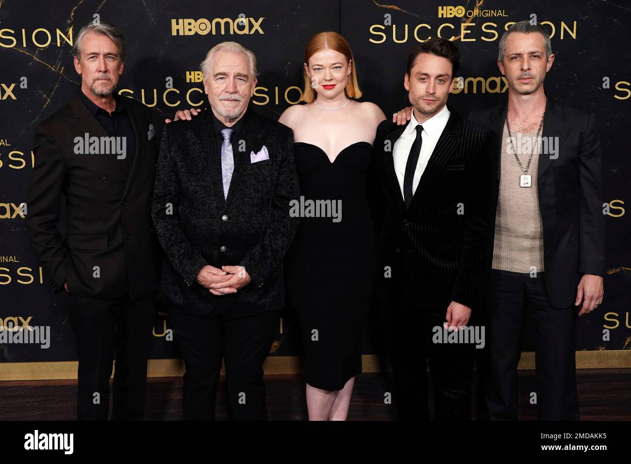 Alan Ruck, from left, Brian Cox, Sarah Snook, Kieran Culkin and Jeremy ...