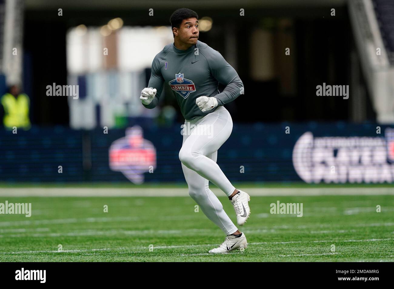 Stuttgart Surge defensive back Marcel Dabo, of Germany, participates in ...