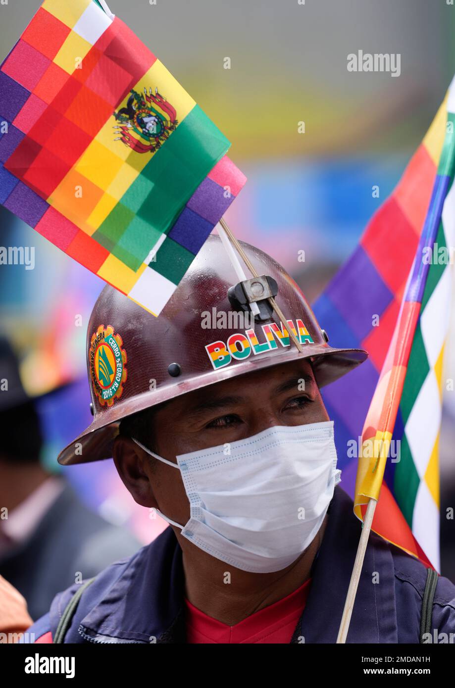 A pro-government miner attends a rally in support of Bolivian President ...