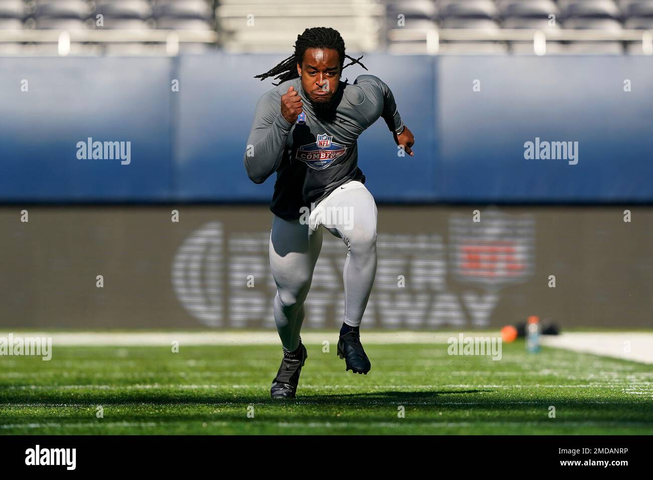 Allgau Comets defensive back Chad Walrond, of Britain, participates in ...