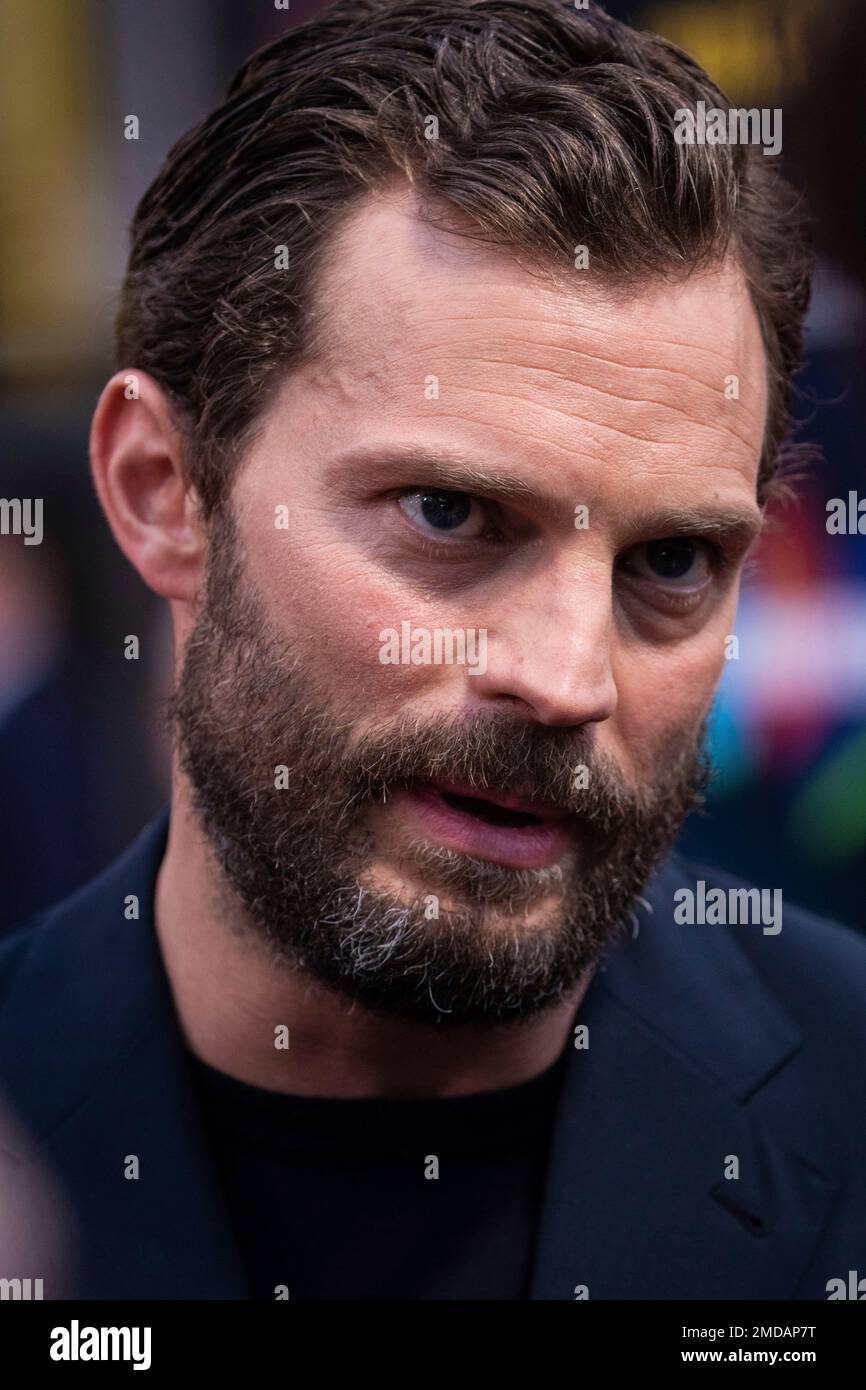 Jamie Dornan is interviewed upon arrival at the premiere of the film ...