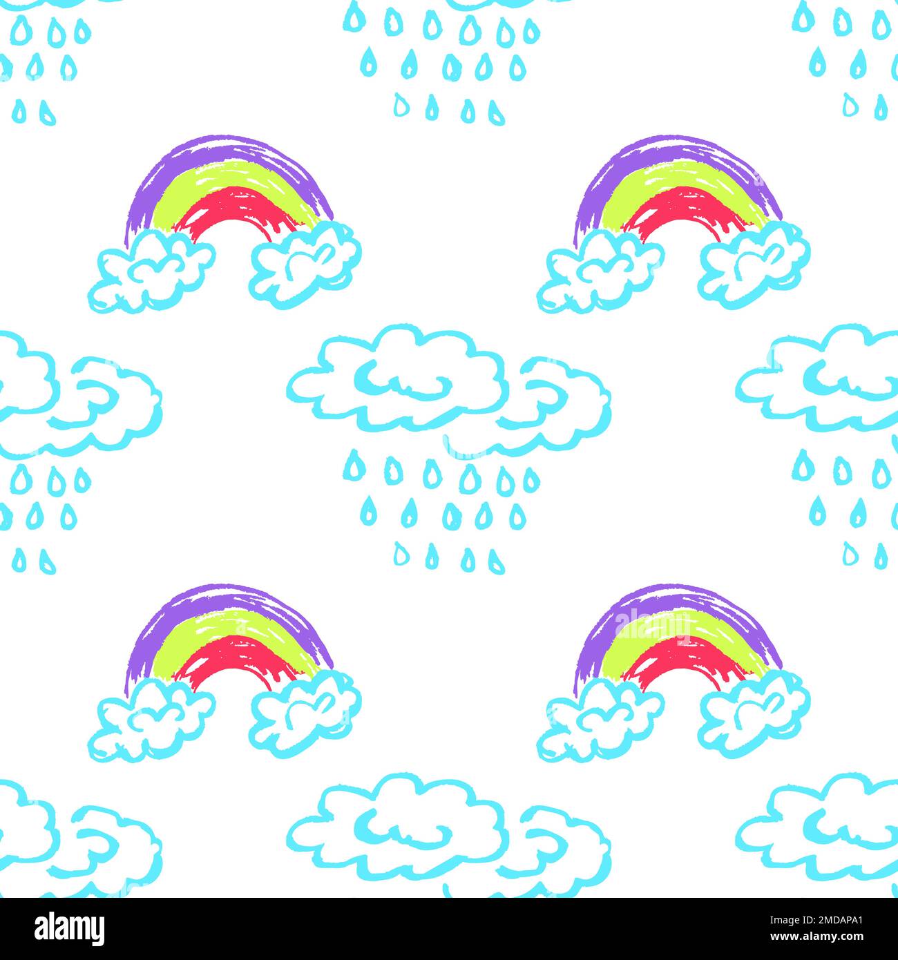 Sky seamless pattern. Children's drawings with wax crayons. Clouds ...