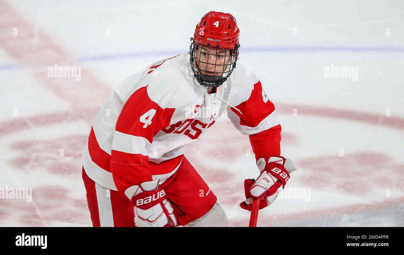 Boston's Ty Gallagher (4) skates during the first period of an NCAA ...