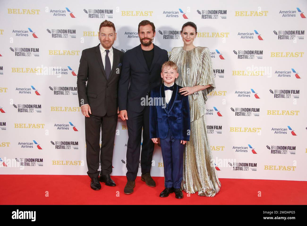Kenneth Branagh, from left, Jamie Dornan, Jude Hill and Caitriona Balfe ...