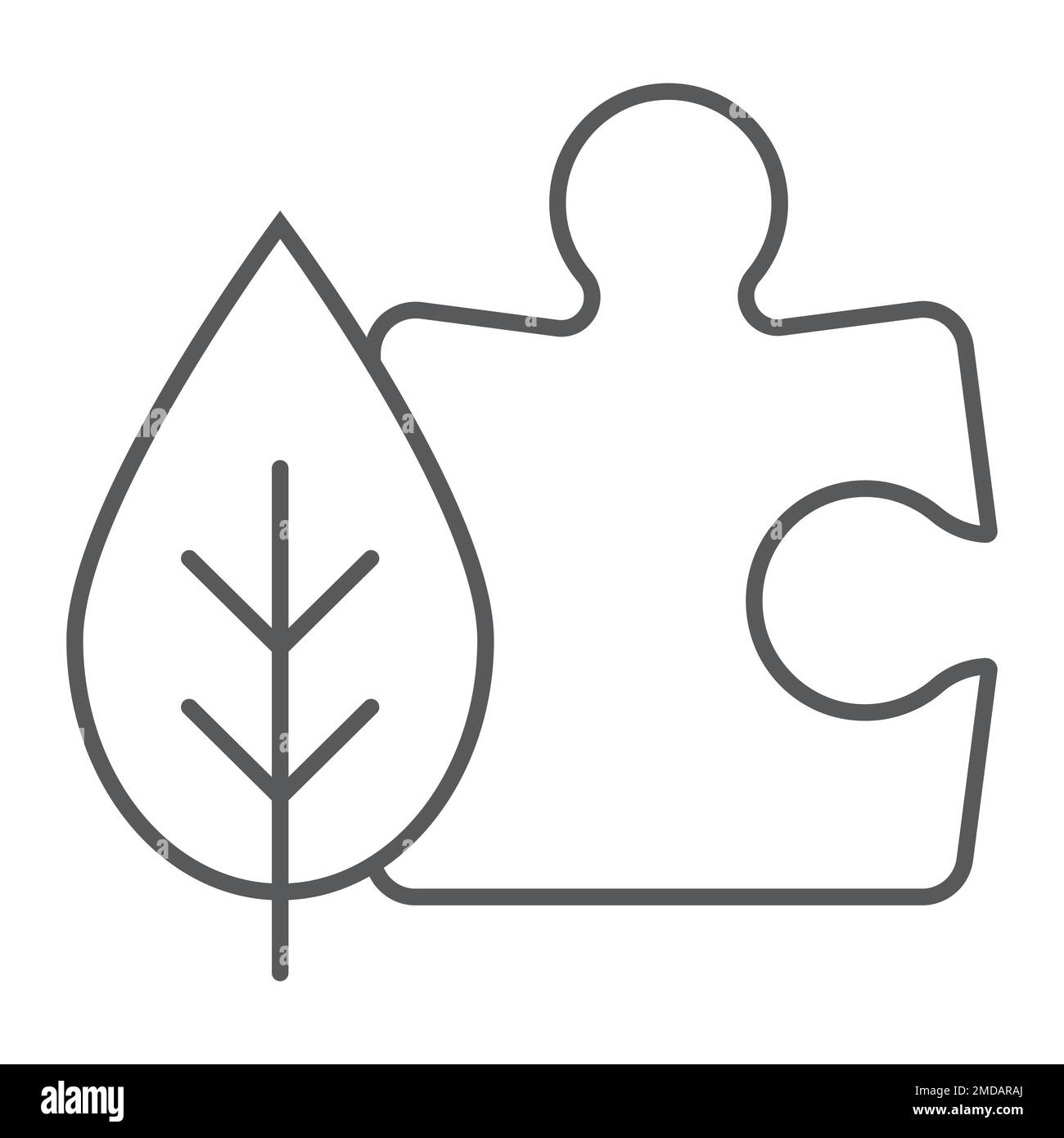 Puzzle with leaf thin line icon, ecology and energy, environmental ...
