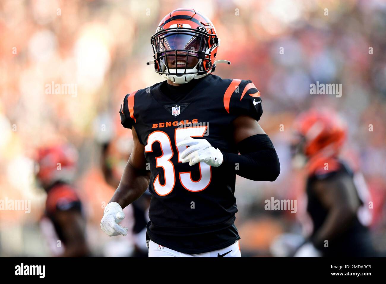 Cincinnati Bengals cornerback Jalen Davis (35) smiles during an NFL ...