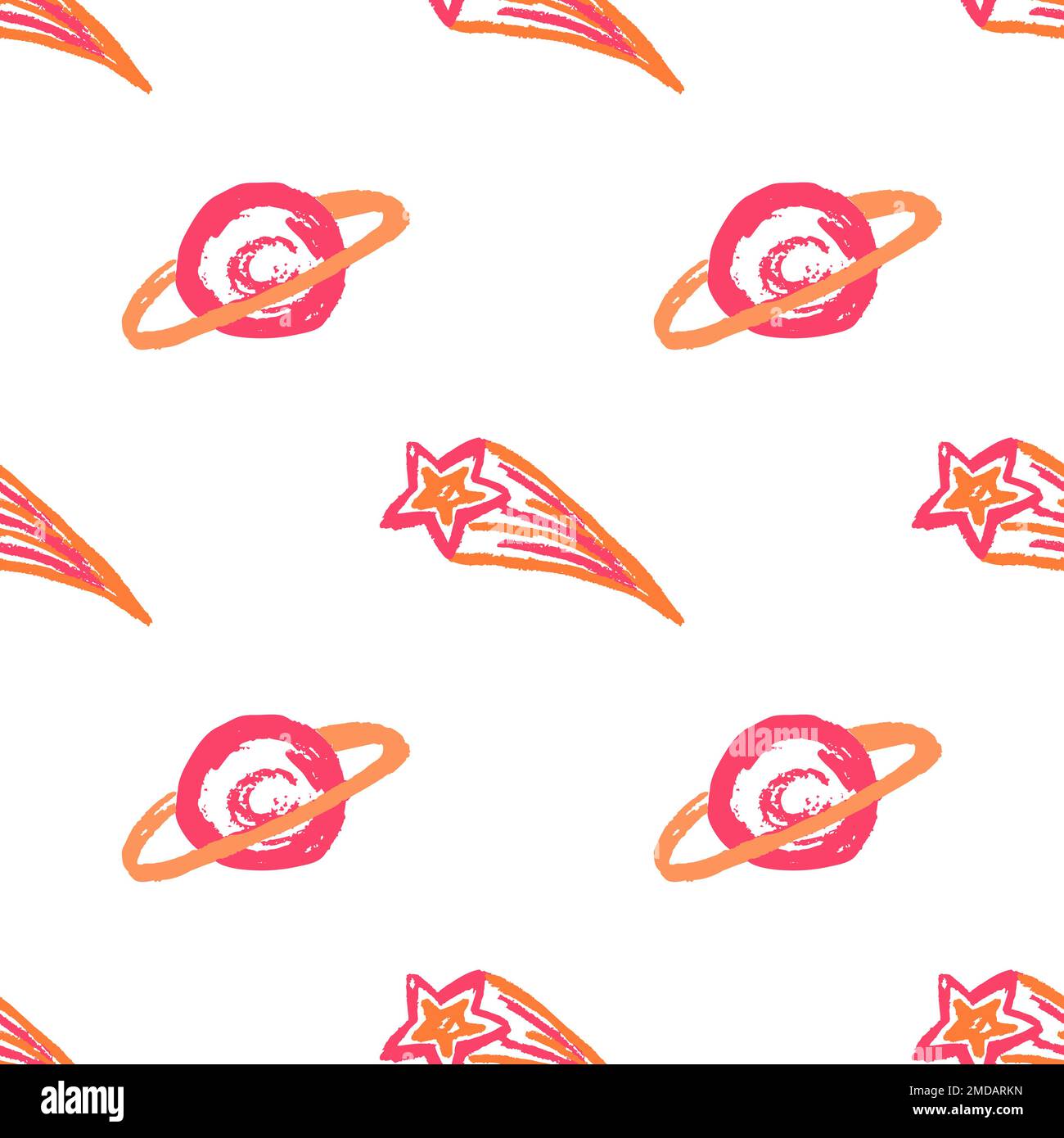 Space seamless pattern. Children's drawings with wax crayons. Space ...