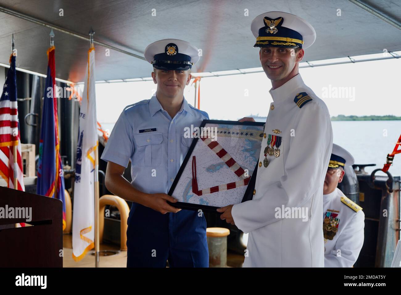Cmdr. Ryan Adams, the outgoing USCGC Sequoia (WLB 215) commanding ...